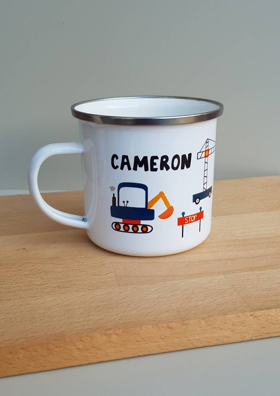 MUG Diggers and Trucks Children's Enamel Metal Tin Cup - Etsy UK