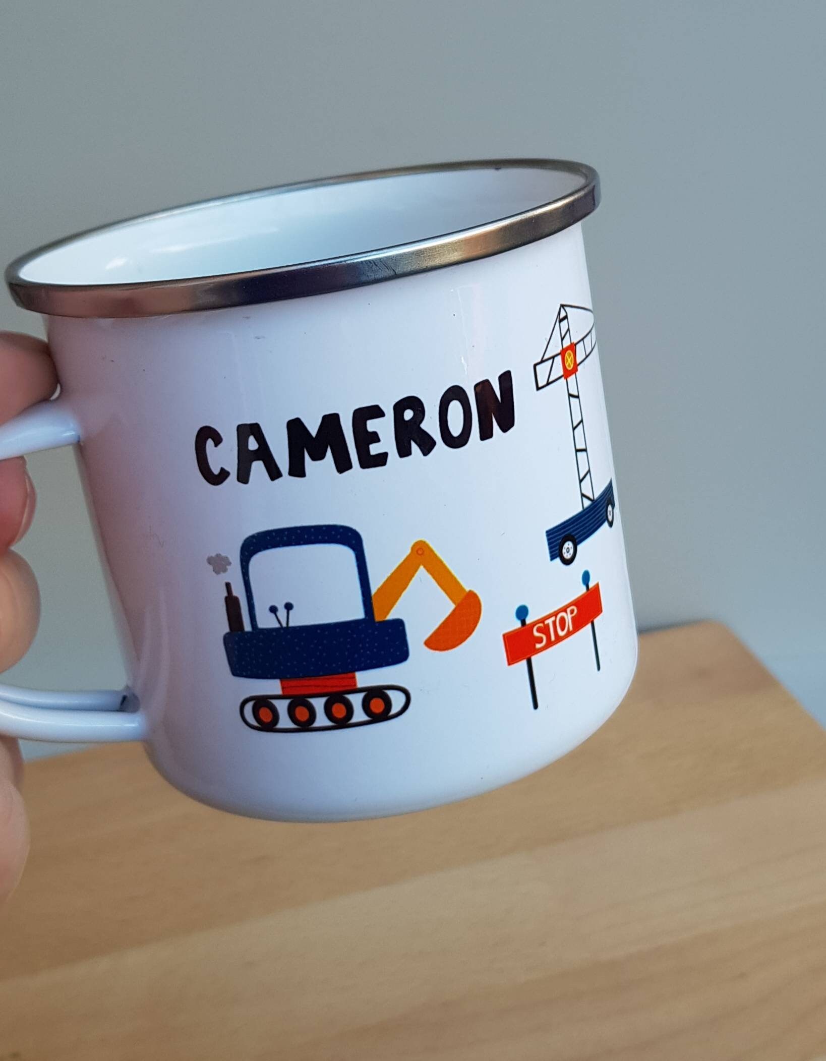 MUG Diggers and Trucks Children's Enamel Metal Tin Cup - Etsy UK