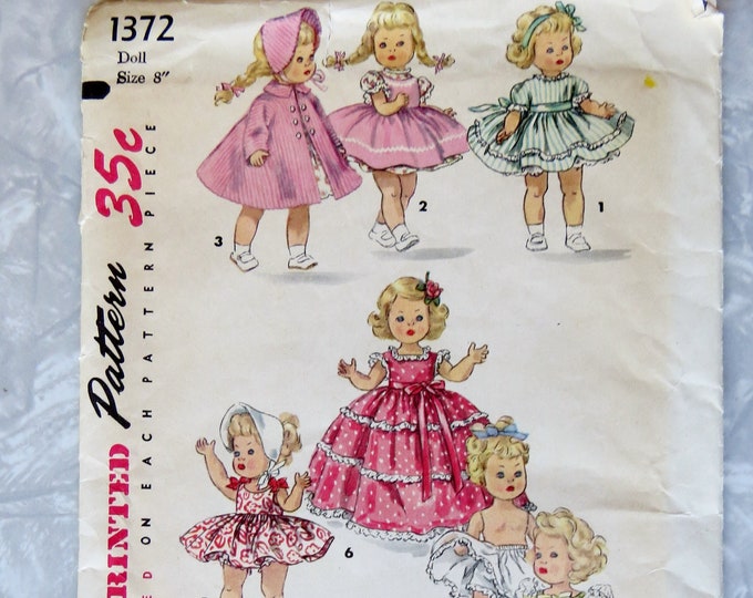 Simplicity 1372 Doll Clothing Size 8 Alexander-kins Ginny Muffie Dresses Coat Petticoat ...