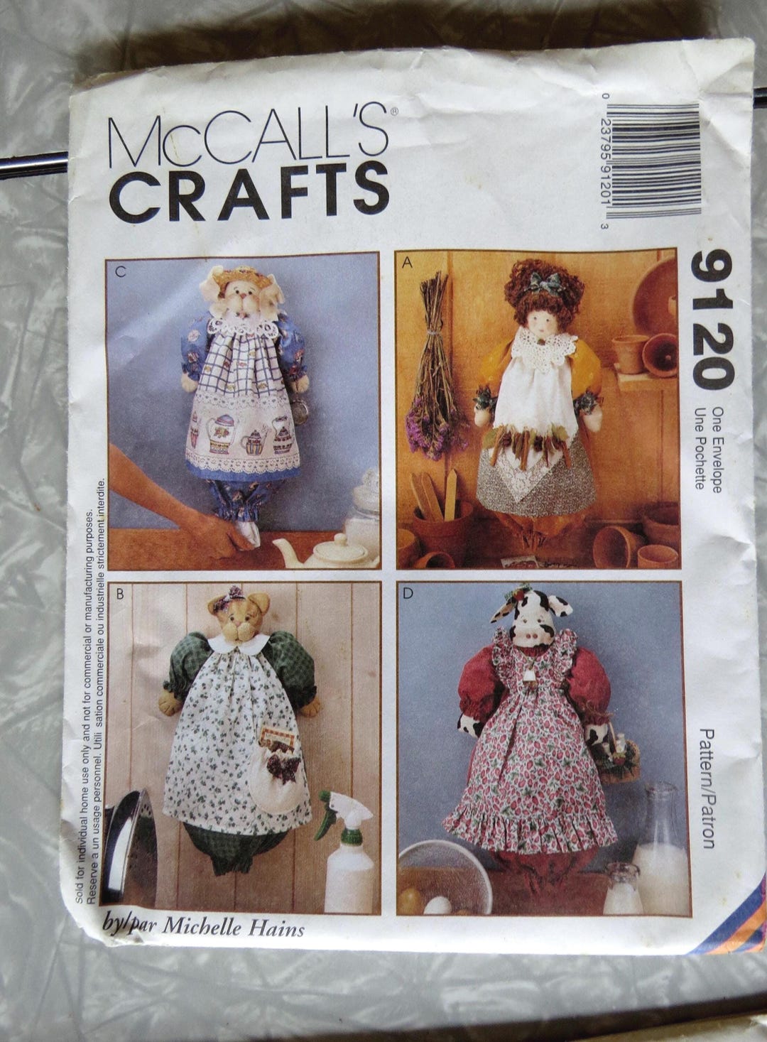 Mccall's Crafts 9120 16" Bag Holder Dolls: Doll Cat Bunny and Cow ...