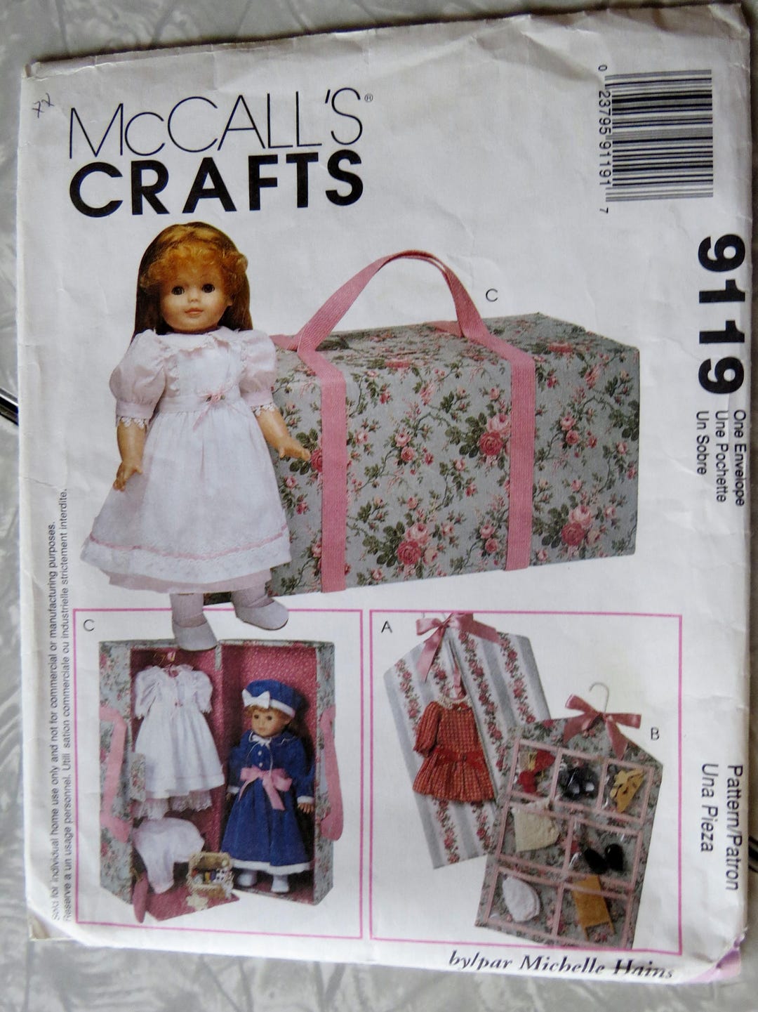 Mccall's Craft 9119 18" Doll Carry Case, Garment Bag + Accessory Bag ...