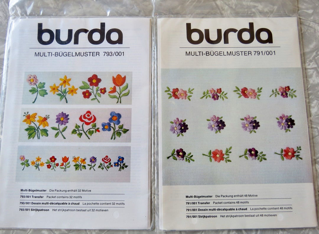 Vintage BURDA Bugelmuster 793/001 & 791/001 Embroidery Iron on Transfer ...