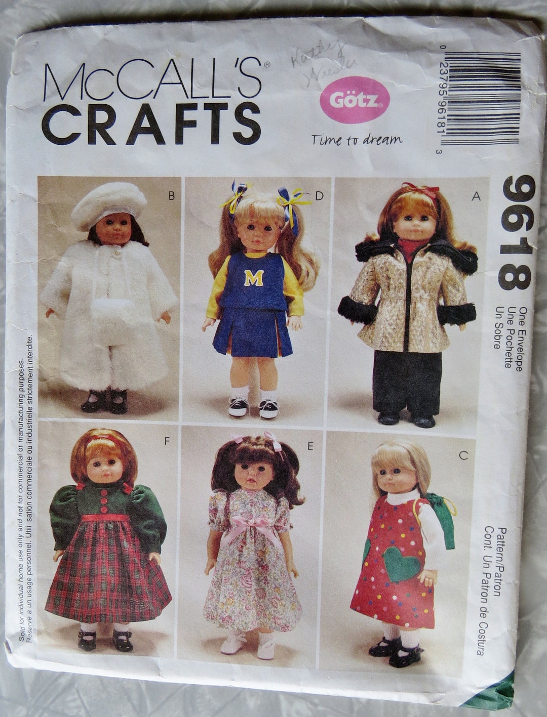 Mccall's Crafts 9618 18 Doll Clothes Parka Pants Coat Jumper Vest Skirt ...