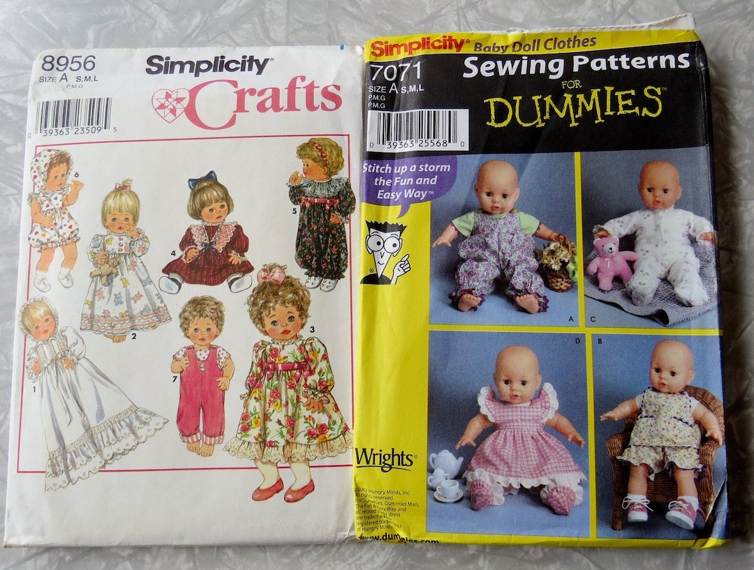 Simplicity Crafts 8956 & 7071 for Dummies Baby Doll Clothes in 3 Sizes ...