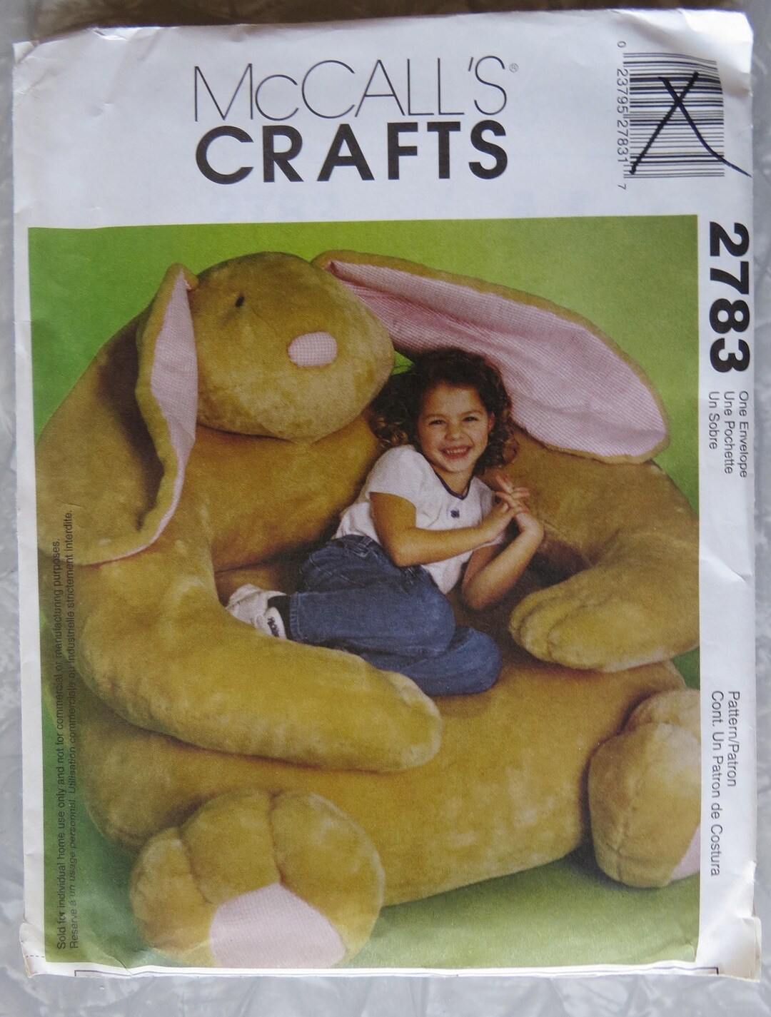 Mccall's Crafts 2783 Child's Huge 30" X 40" Stuffed Bunny Rabbit CHAIR ...