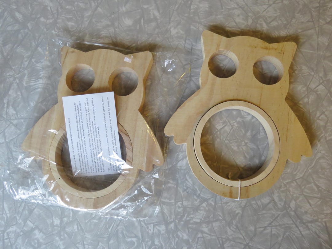 Set of 2 Wood Wooden OWL Embroidery Hoops for Home Deco, Frames for ...