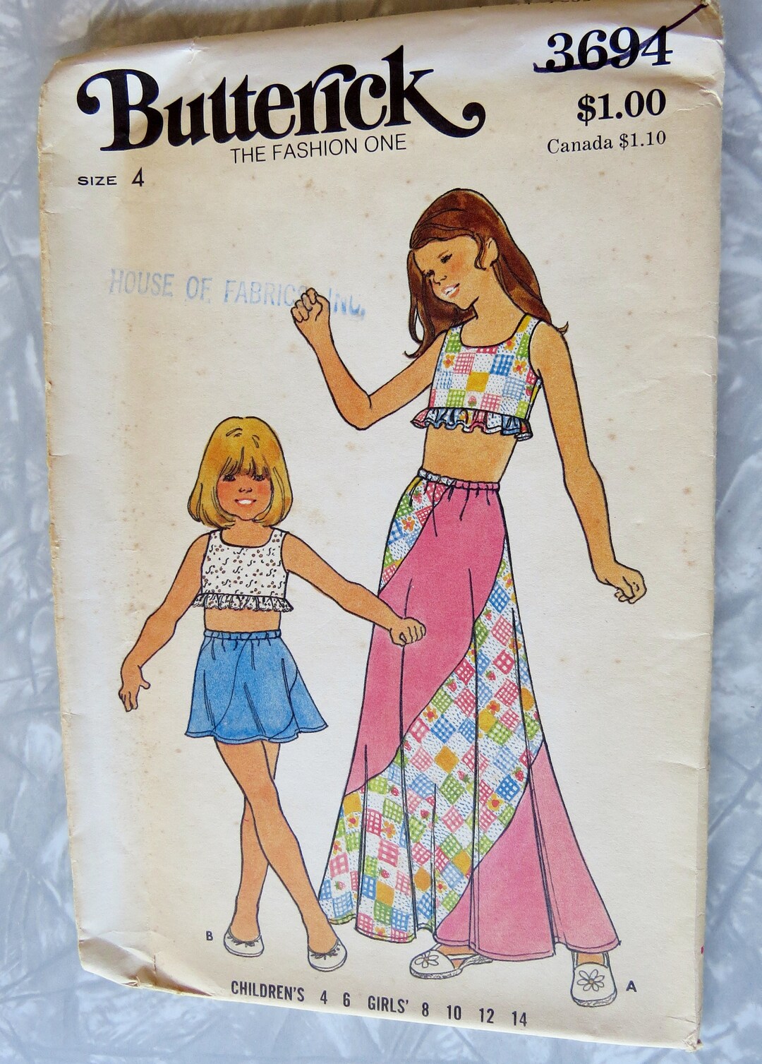 Original Butterick 3694 Midriff Top & Mini and Maxi Length Flared Swirl ...