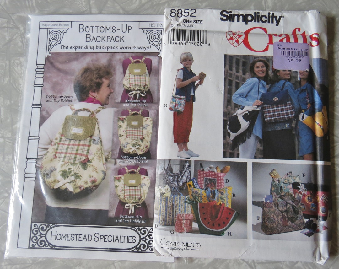 Simplicity Crafts 8852 Bags Totes Lunch Bag Back Pack & Bottoms-up Back ...