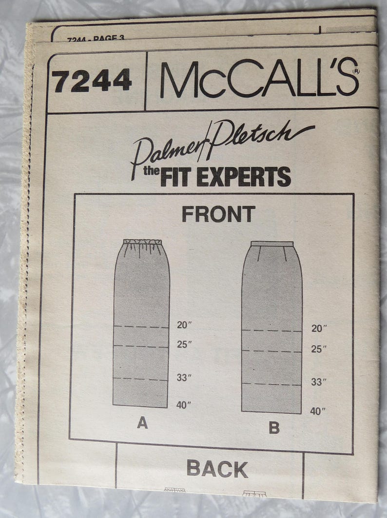Mccall's 7244 1 Hour Skirt, Palmer Pletsch Fit, Pull on or Back Zipper ...