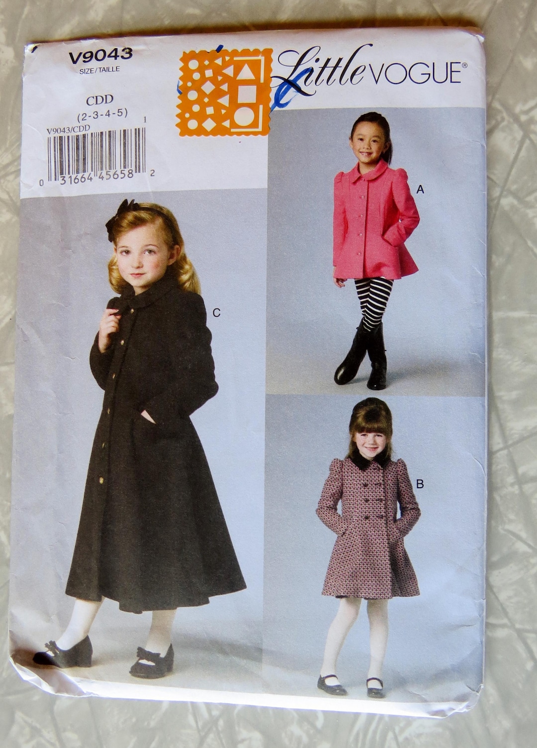 Little Vogue V9043 Child Girls Easy Jacket and Coat, Lined, Fitted ...