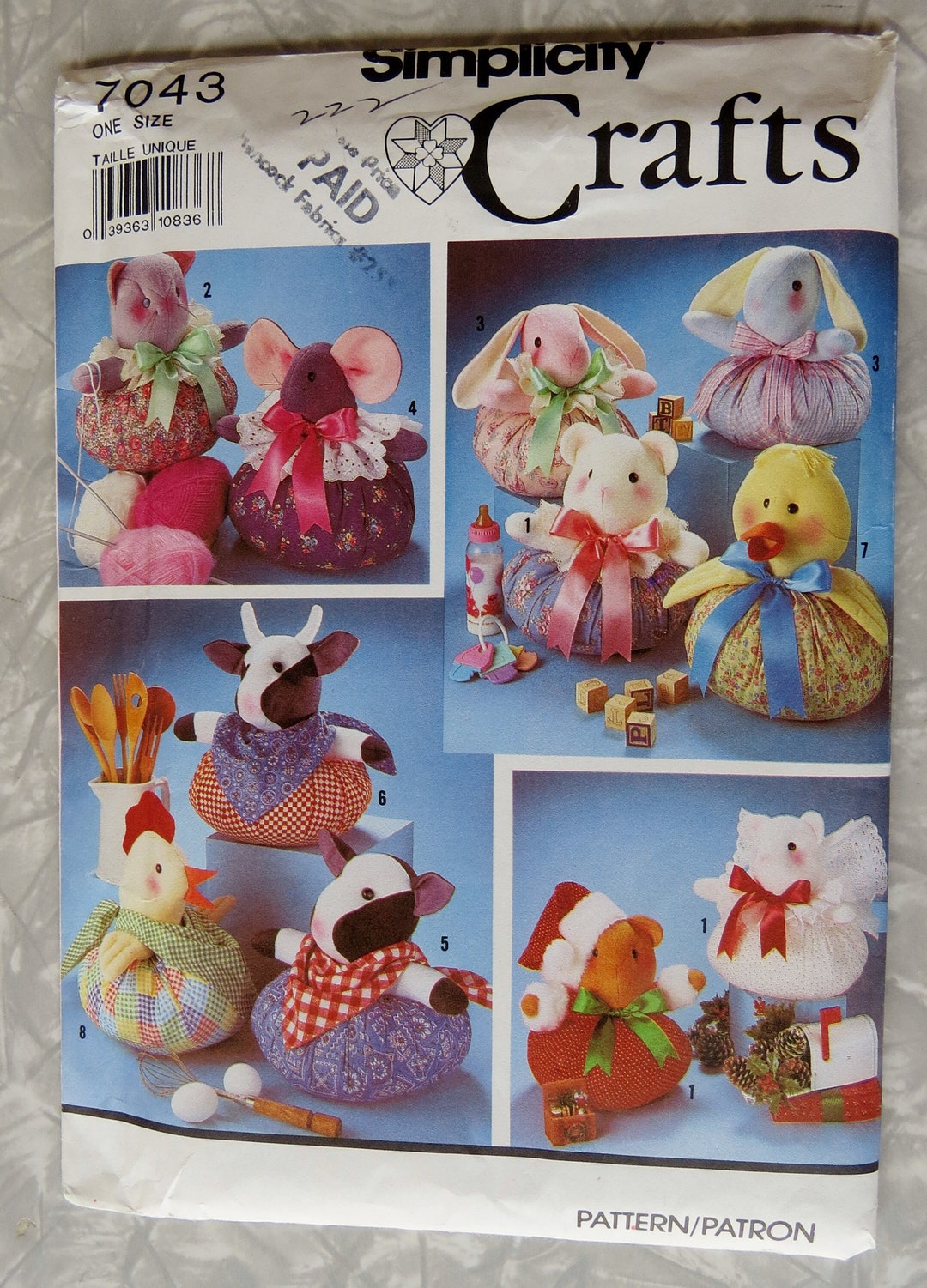 Simplicity Crafts 7043 Puffy Toy Animals- Soft Stuffed Cat Bunny Mouse, Santa Bear, Bear Cow ...