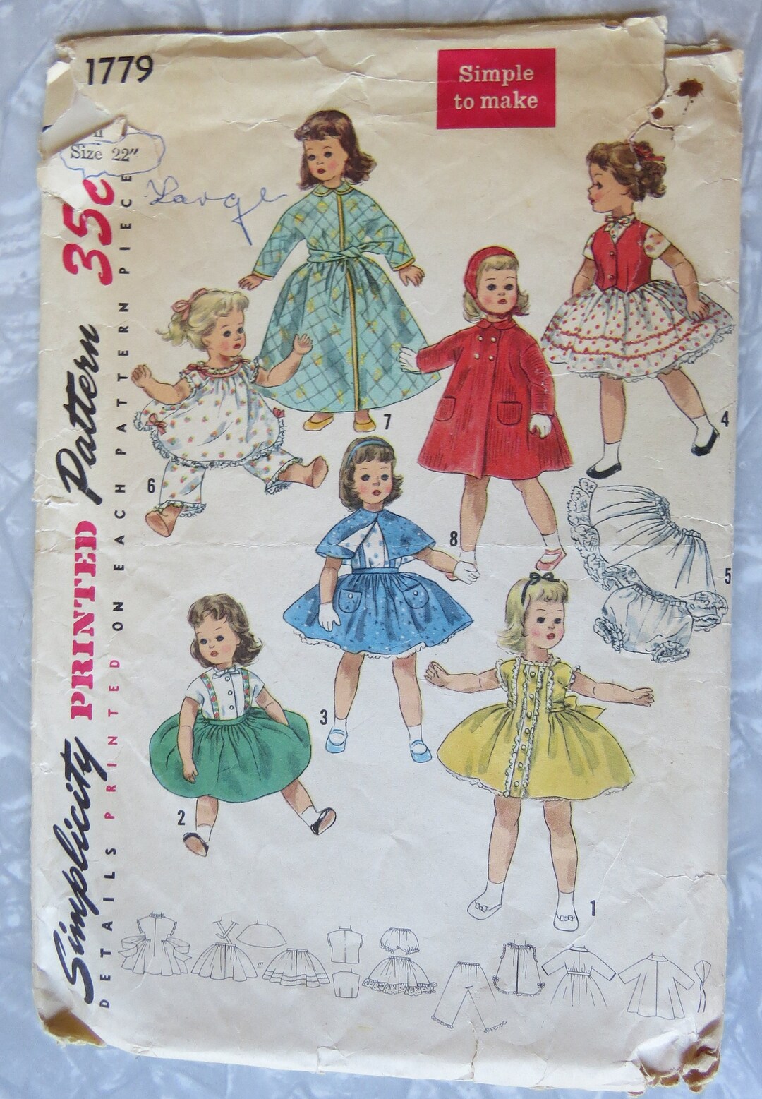 Original Simplicity 1779 22" Doll Sweet Sue & Binnie Clothes Party ...