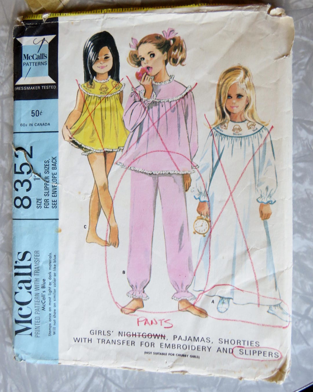 Mccalls 8352 Child Girls SLIPPERS Size 2-3.5, 4-5.5 + 6-7.5 & Pajama ...