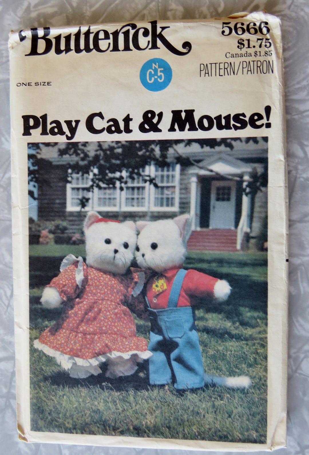 Butterick 5666 Stuffed Plush Animal Pets- Play Cat & Mouse 15" Boy Mr ...