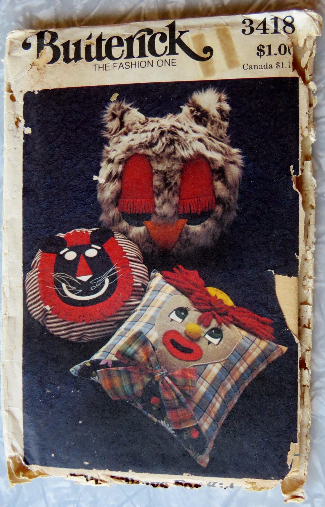 Butterick 3418 Whimsical Silly Pillows for Kids: Clown, Owl & Lion ...