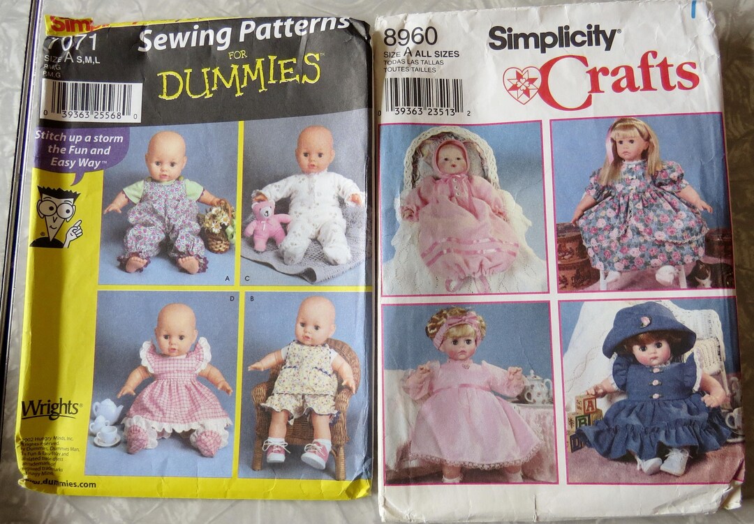 Simplicity Crafts 8960 & 7071 for Dummies Baby Doll Clothes in 3 Sizes ...