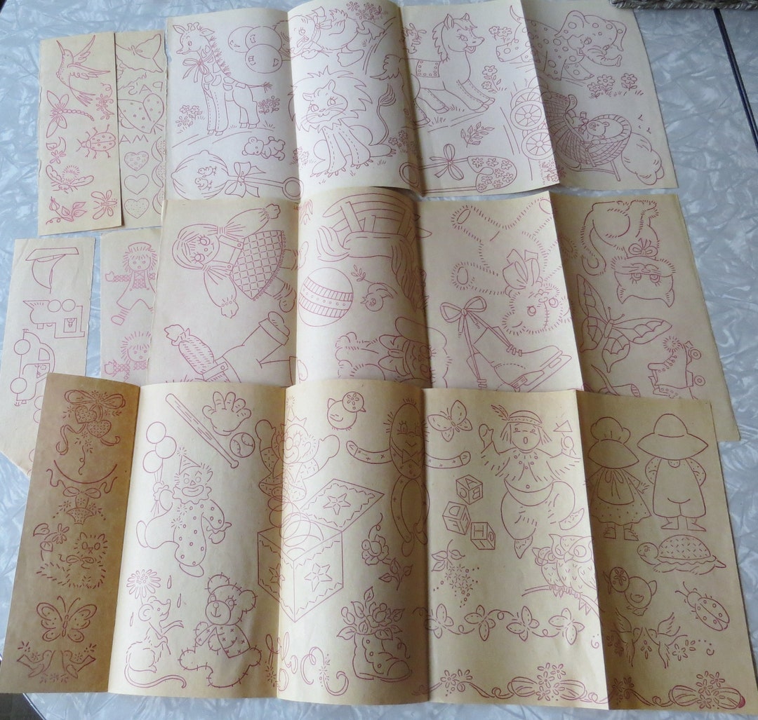 Vintage Lot Iron on Transfers- Animals Toys Baby Carriage Cats Dogs ...