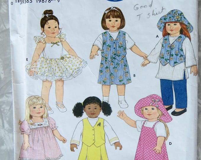 Simplicity Crafts 7444 0647 18" Doll Clothes 1996 Top Vest Pants Hat ...