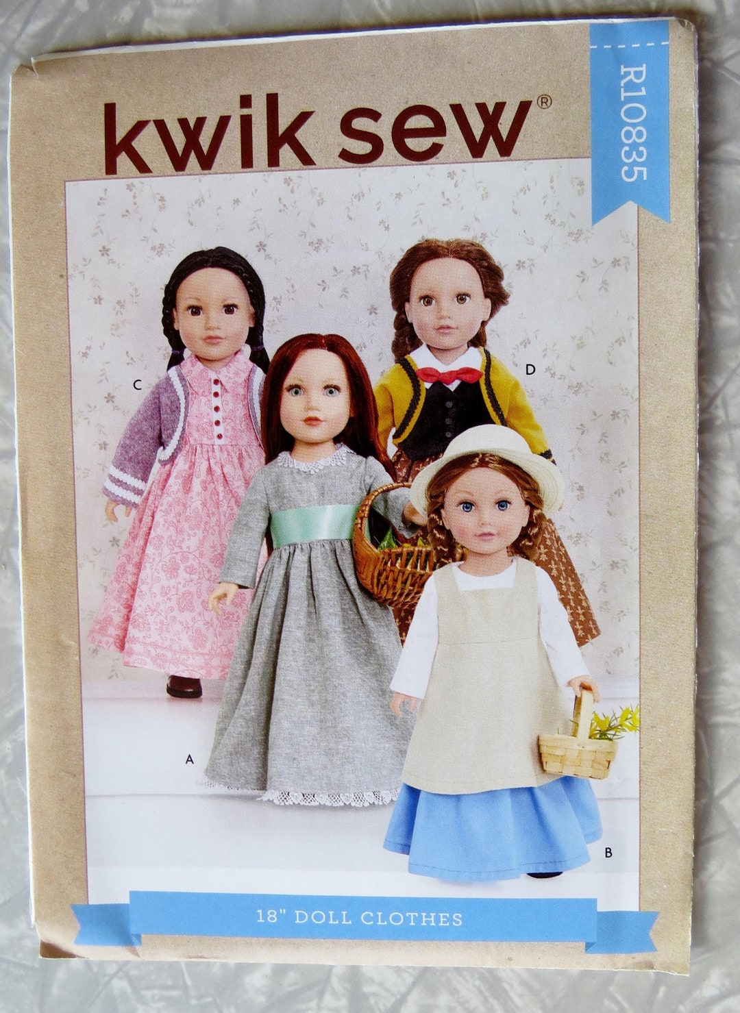 Kwik Sew R10835 18" Historical or Colonial Doll Clothes- Dresses, Apron ...