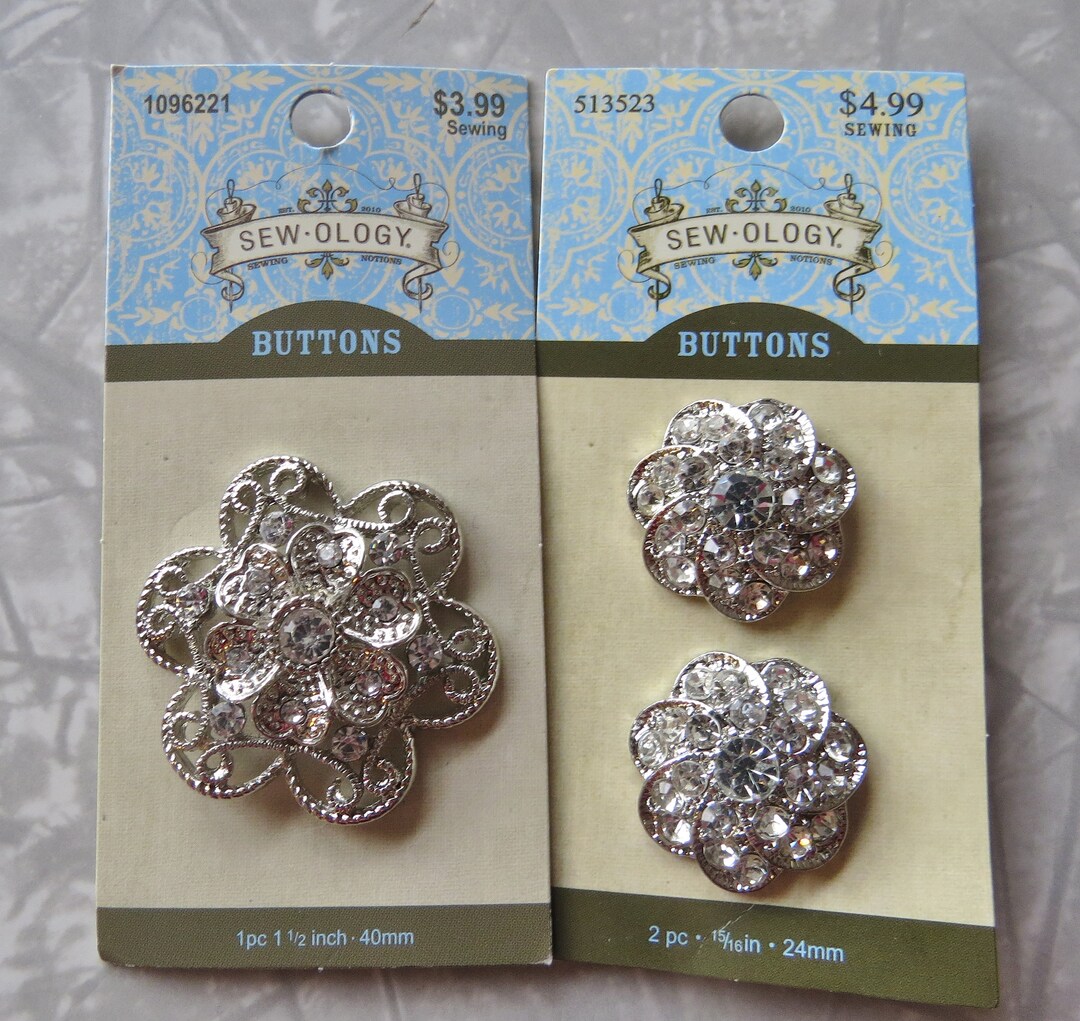 3 Sew-ology Decorative Rhinestone Sewing Buttons, New on Original Cards ...