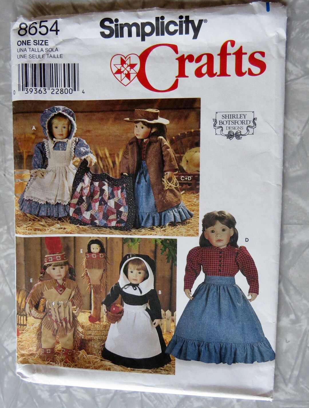 Simplicity Crafts 8654 18" Doll Clothes Historical Pioneer Pilgrim ...