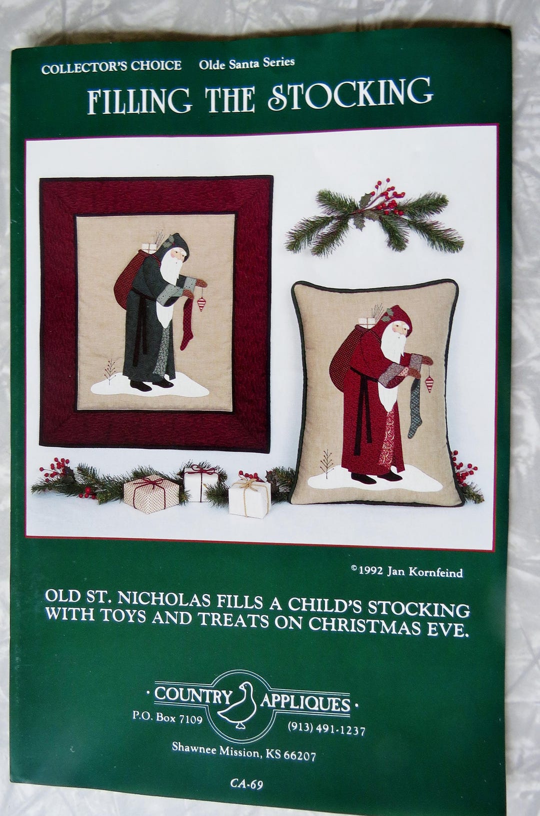 Olde Santa Series FILLING the STOCKING Wall Hanging & Pillow. Country ...