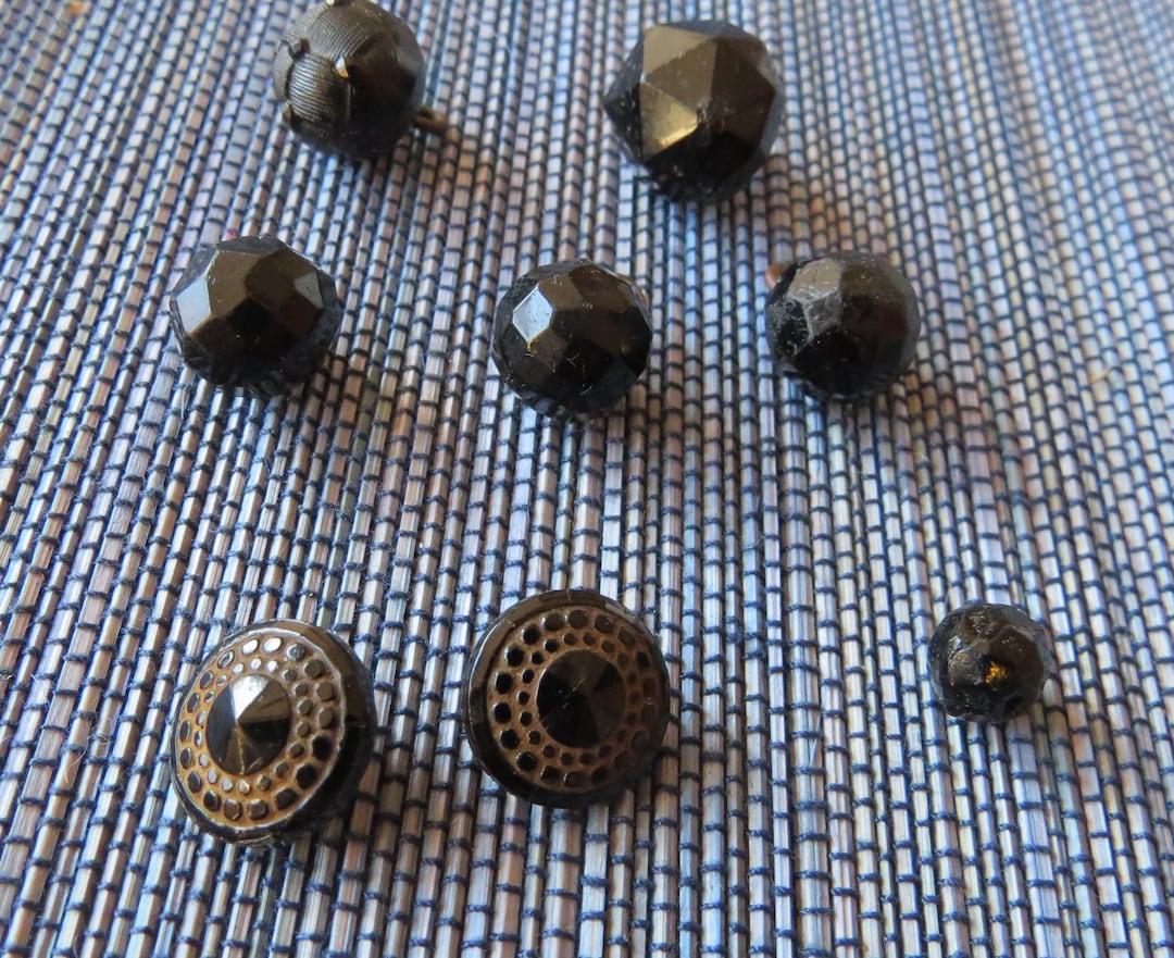 Lot of 7 Black Glass Bead Vintage Shank Buttons, 3 Faceted 3/8", 1 at 1 ...