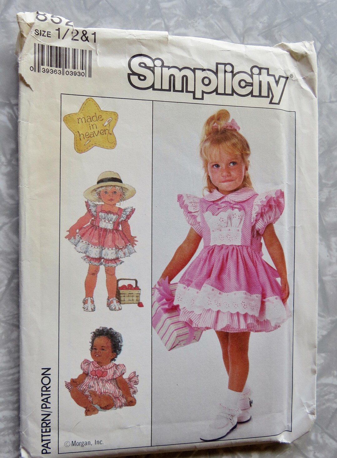 Simplicity 8526 Toddler's Girls Ruffled Lacy Dress, Pinafore or Sundress Panties Sizes 1/2 1 ...