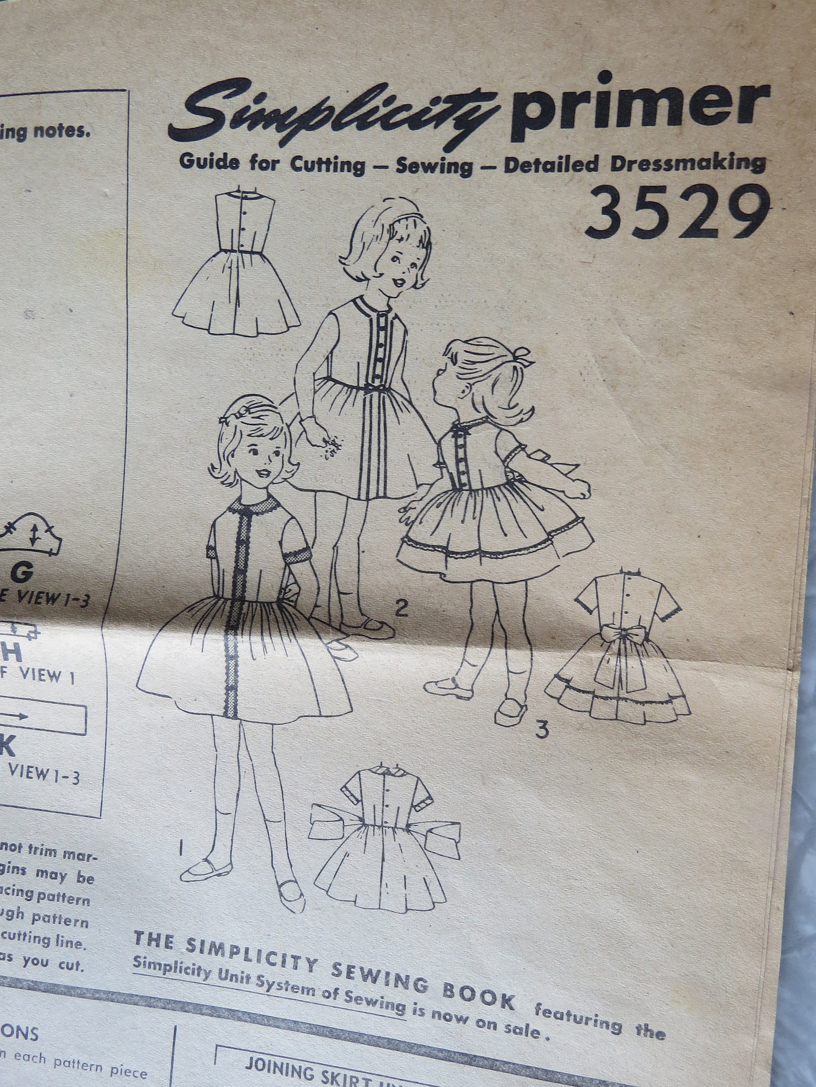 1950s Simplicity 3529 Childs Dress, Full Skirt, Back Button, Tie Ends ...