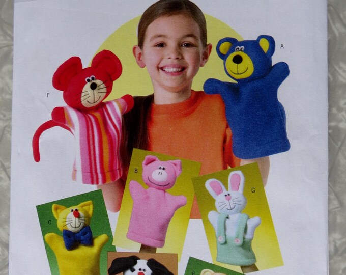 Butterick B4209 Seven Animal Hand Puppets: Bear Dog Pig Cat Monkey ...