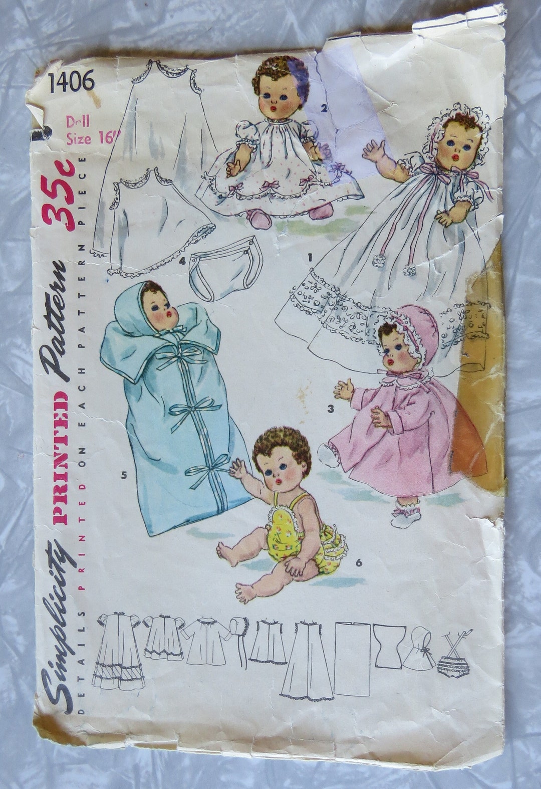 Original Simplicity 1406 Baby Doll Layette Size 16 Betsy Wetsy Tiny ...