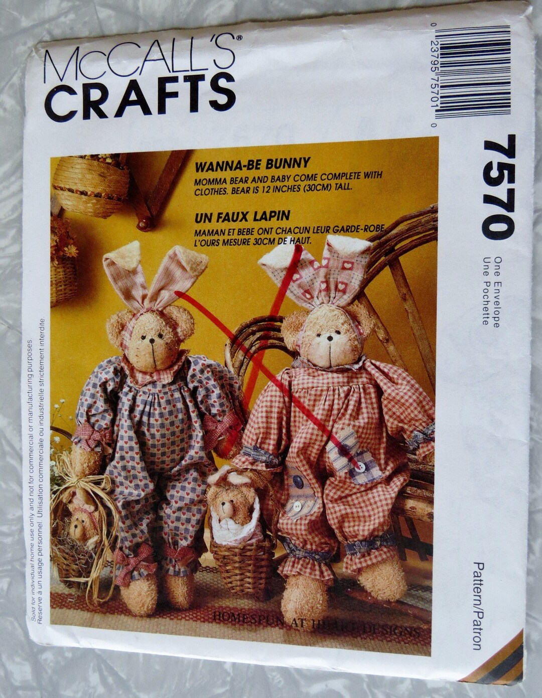 Mccalls Crafts 7570 Wanna_be Bunny Rabbit 12" Mama Doll & Clothing With Baby, Stuffed Animals ...