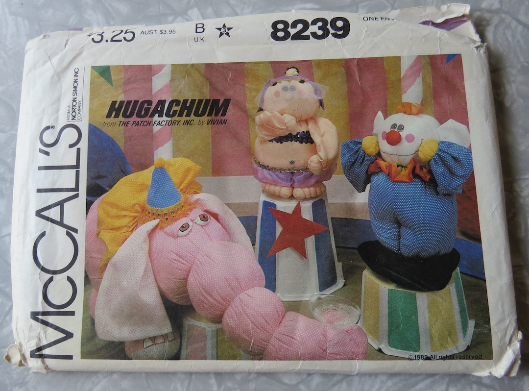 Mccall's 8239 657 HUGACHUM CIRCUS Soft Sculpture Large Elephant, Clown ...