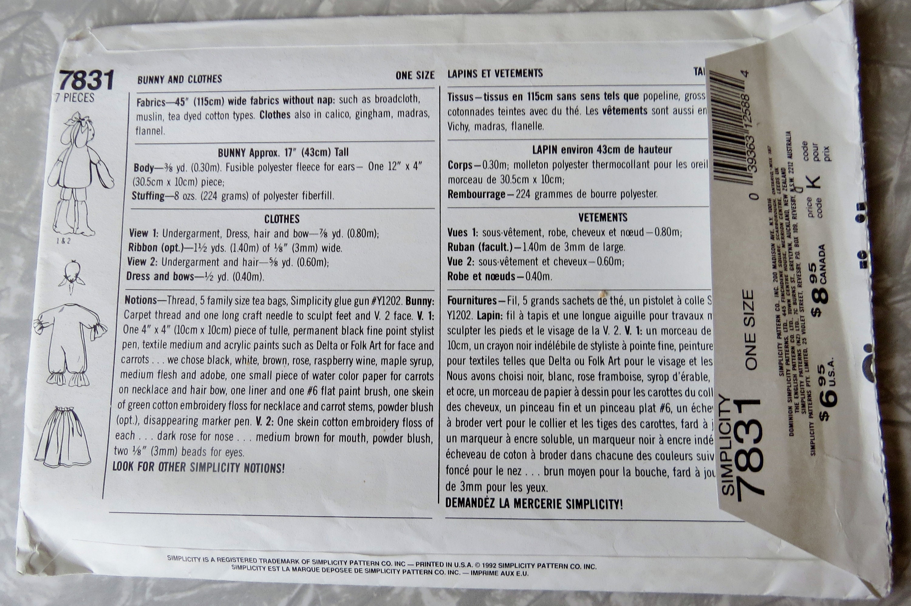 Simplicity Crafts 7831 Country Bunny & Clothes 17 Tall - Etsy