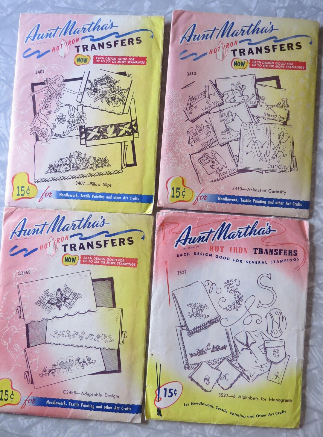 Vintage Original Aunt Martha's Hot Iron Transfers U Pick: 3407 Pillow ...