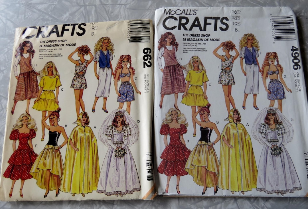 Mccall's Crafts 662 4906 Clothes 11-1/2 Dolls Barbie Wedding Gown Cape ...