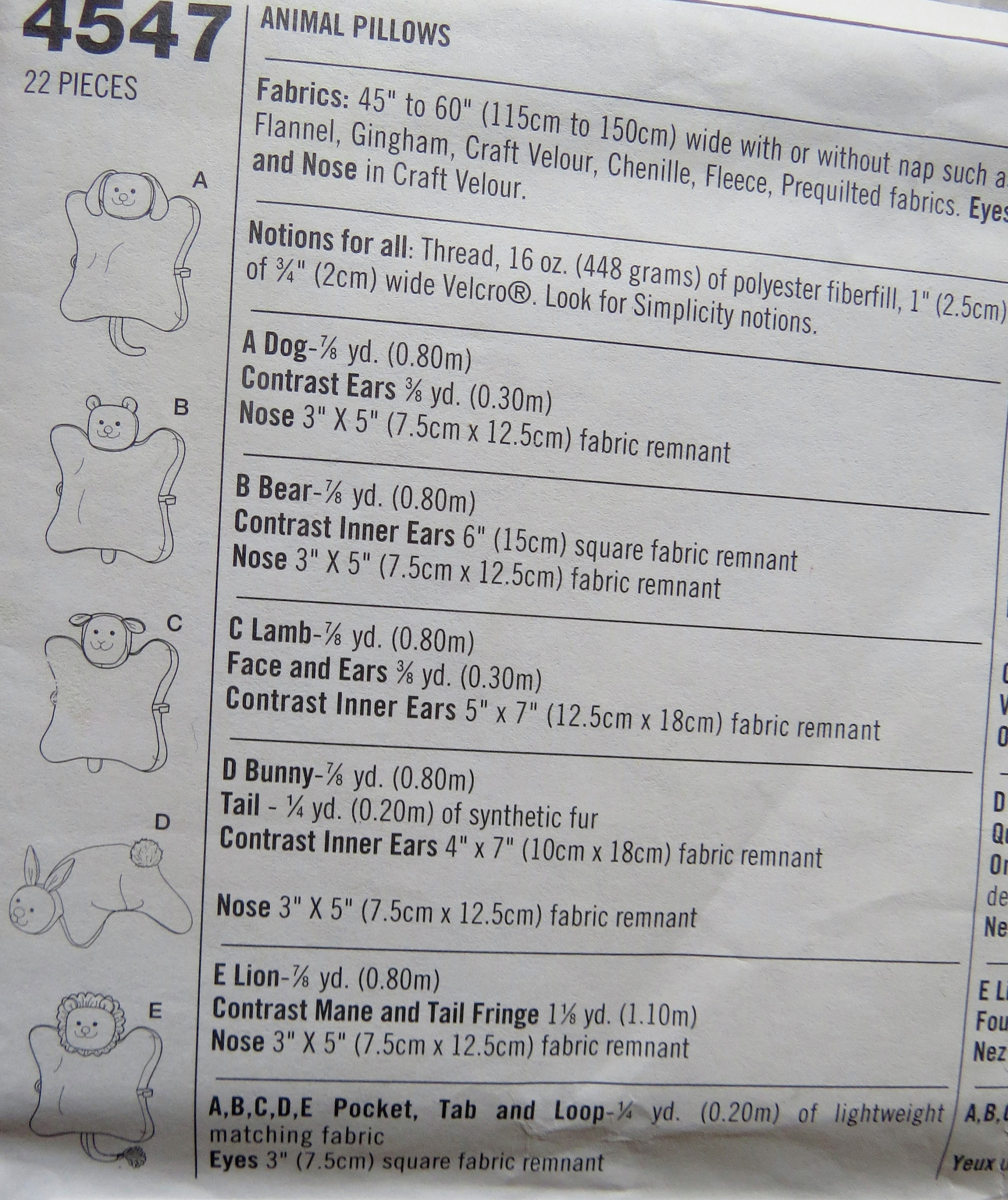 Child's Animal Pillows Simplicity 4547 or 4544 Stuffed Toy Animals 13 ...