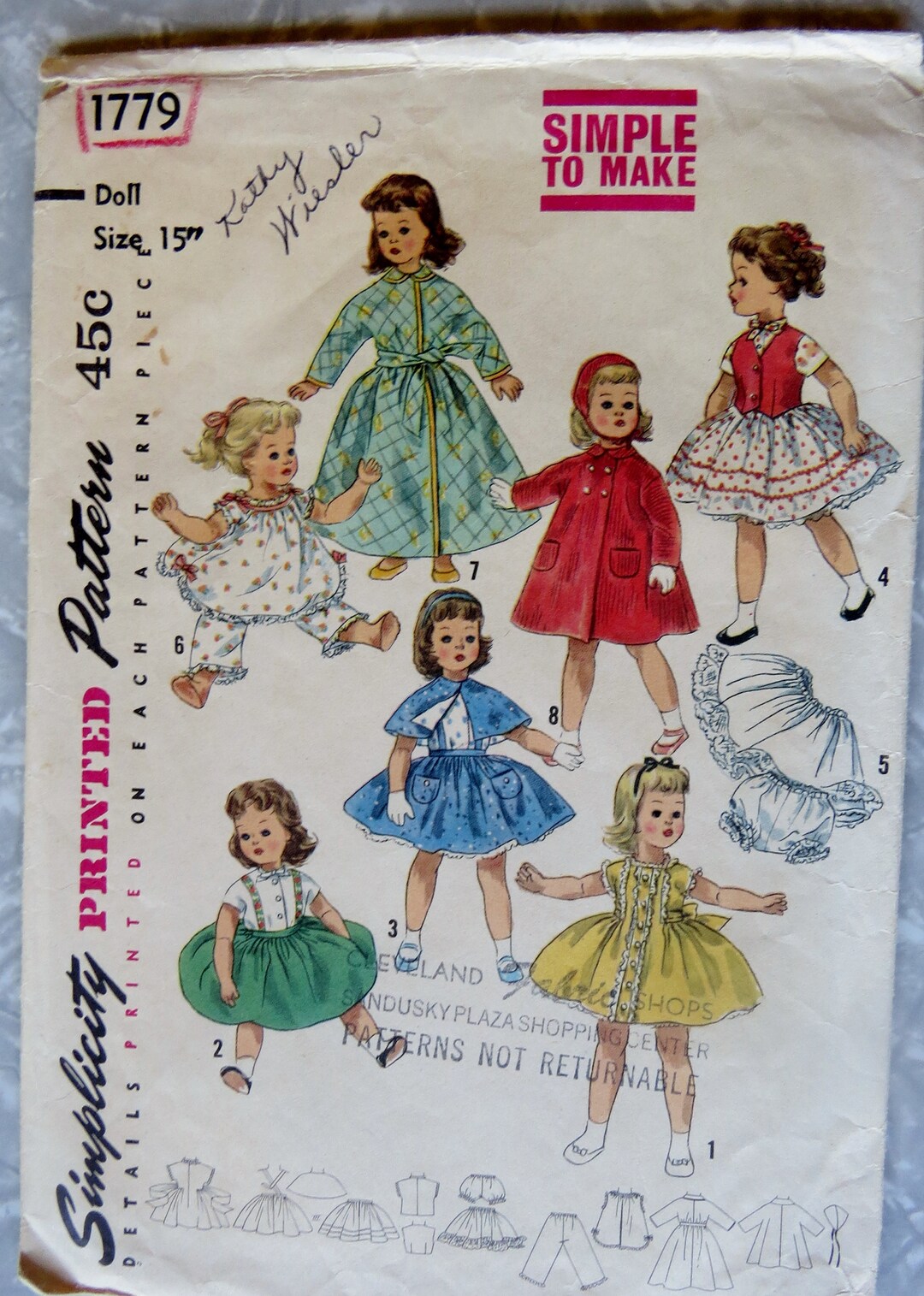 Original Simplicity 1779 15" Doll Sweet Sue & Binnie Clothes Party ...