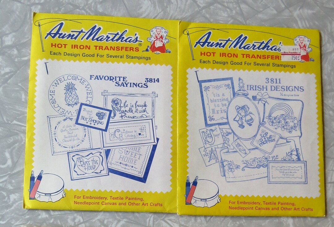 Set of 2 Aunt Martha's Hot Iron Transfers Embroidery Patterns 3814 ...