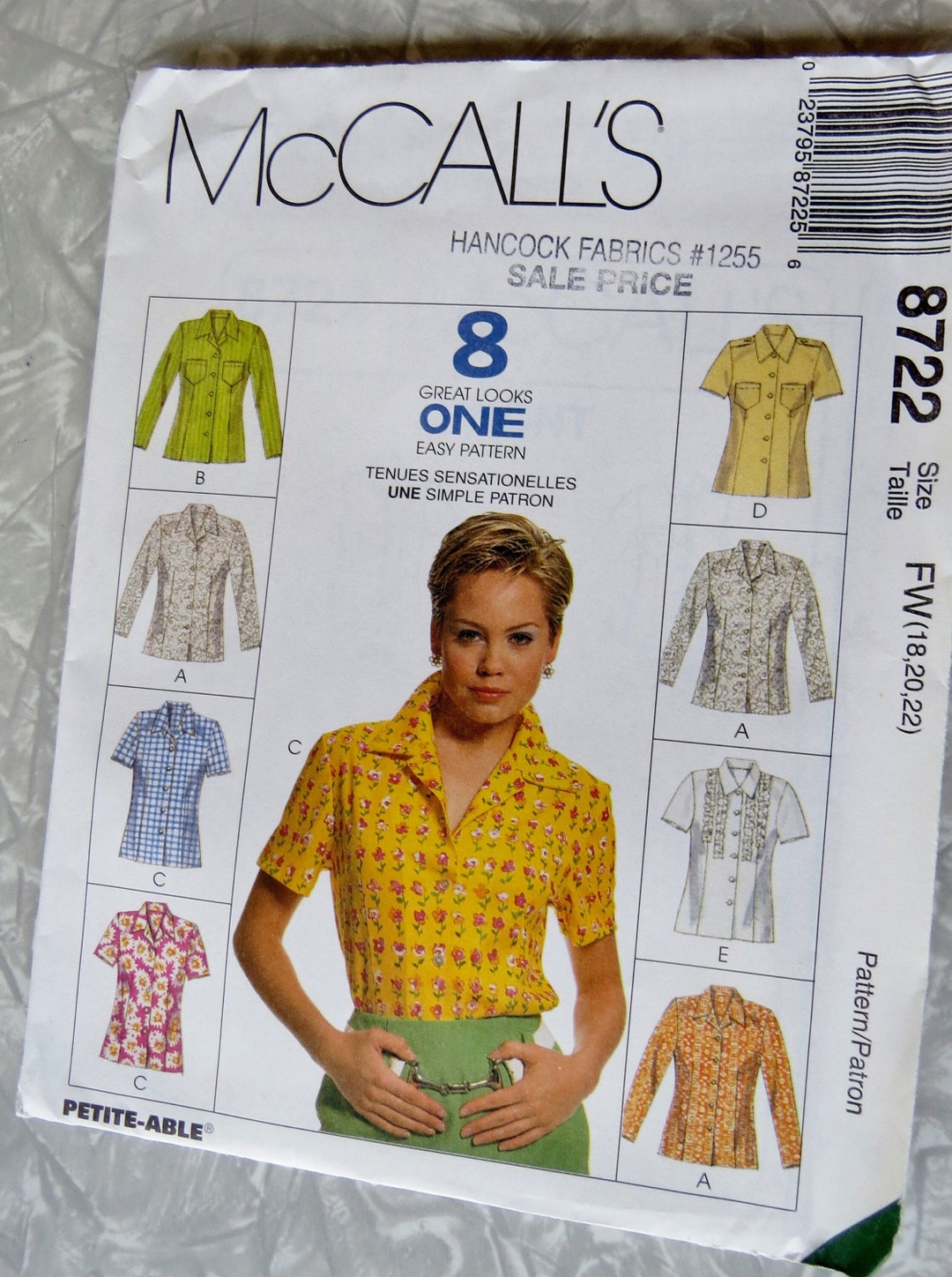 Mccalls 8722 8 Great Looks 1 Easy Sewing Pattern SHIRTS Front Button ...