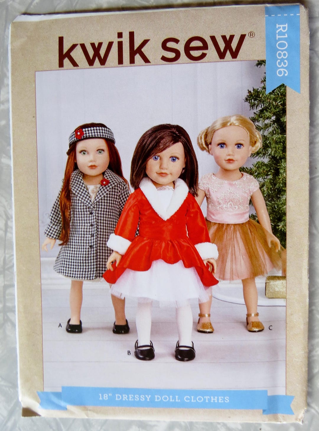 Kwik Sew R10836 18" Doll Clothes- Coat and Headband, Christmas Dress ...