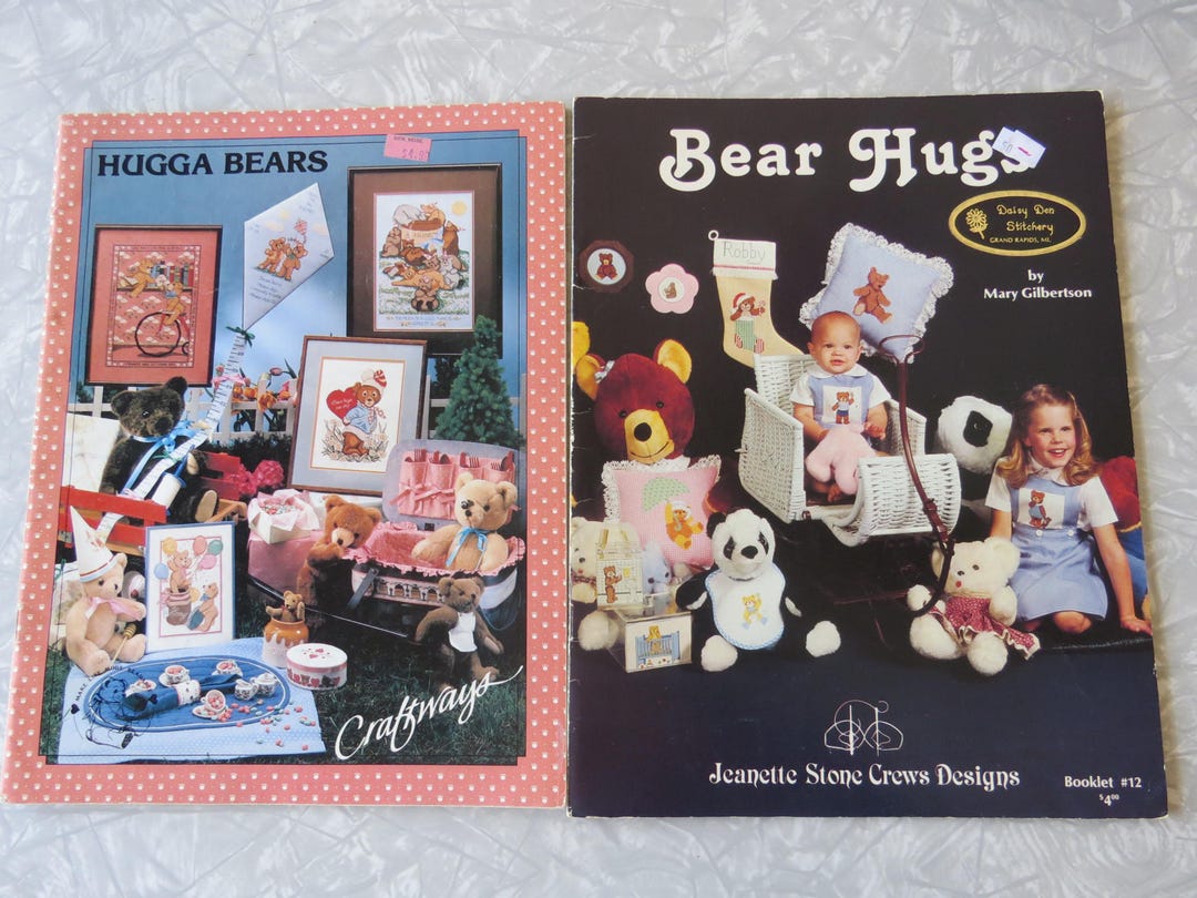 Lot of 2 Teddy Bear Cross Stitch Project Pictures Booklets- Bear Hugs ...