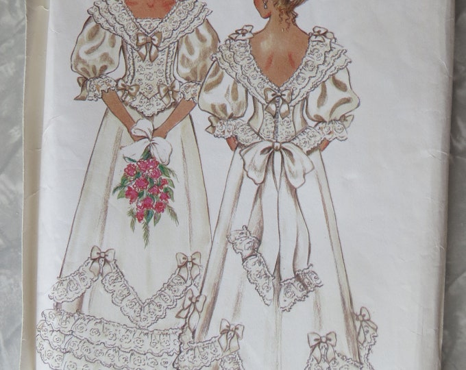 New Look 6359 Wedding Dress Bridal Gown Below Elbow Sleeves Lace & Bows ...