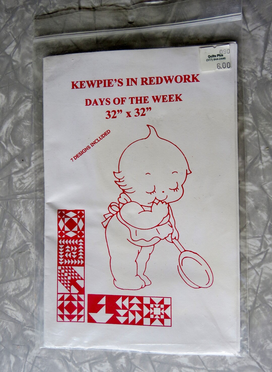 KEWPIE'S in REDWORK Days of the Week 32" X 32" 7 Designs Included to ...