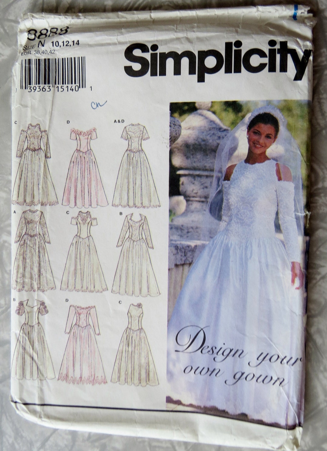 Simplicity 8888 Design Your Own Wedding Gown Lined Dress Train Bodice ...