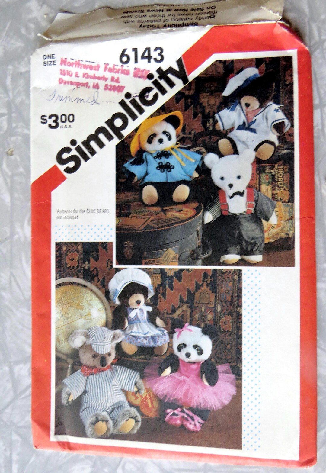 Simplicity Crafts 242 6143 Wardrobe for 6142 16" High Bears- Jacket ...