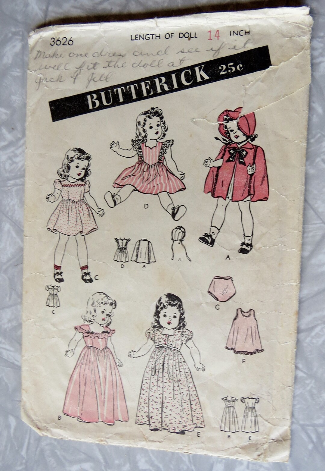 Vintage Original Butterick 3626 14 in Doll Clothes Wardrobe Cape Bonnet ...