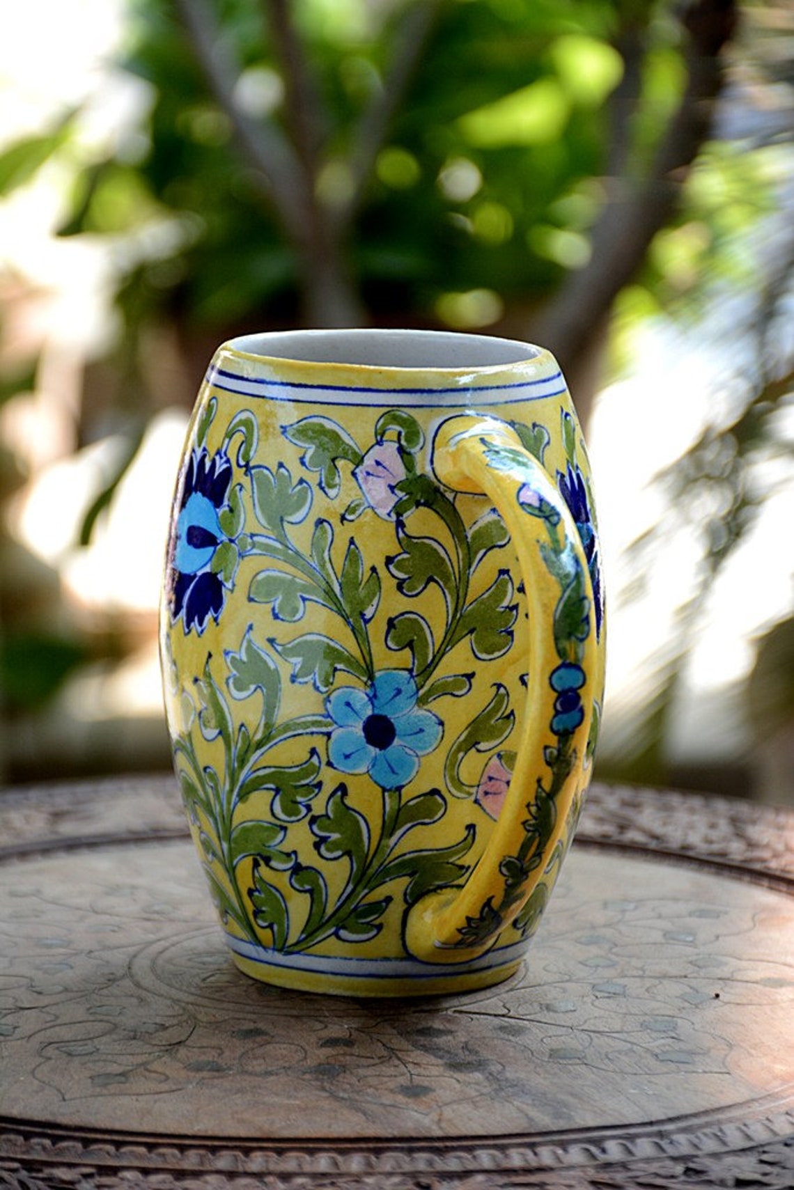 Blue Pottery Handmade Floral Design Beer Mug/beer Glass/ - Etsy