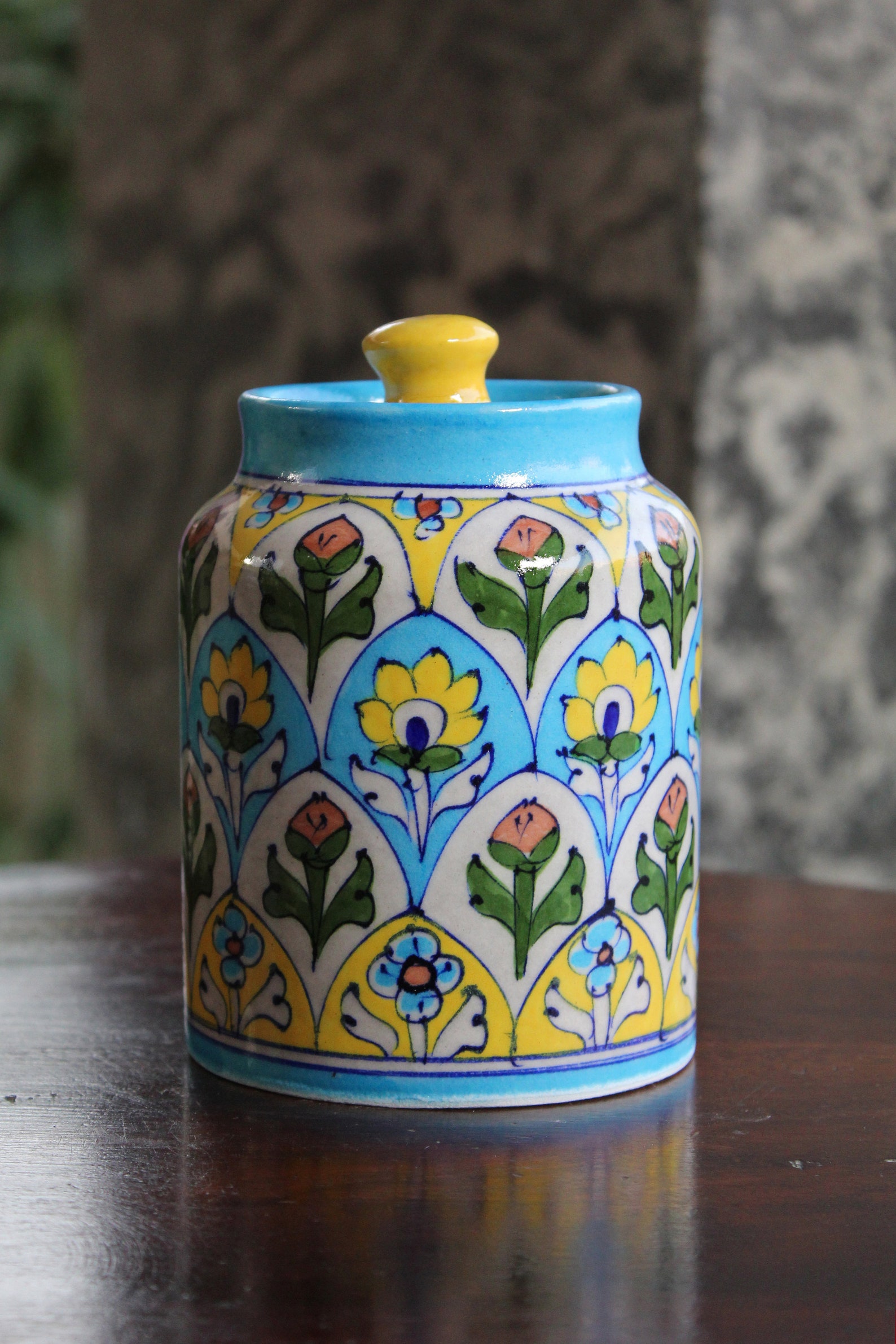 Yellow Blue Handpainted Blue Pottery Floral Leafy Sugar Jar - Etsy