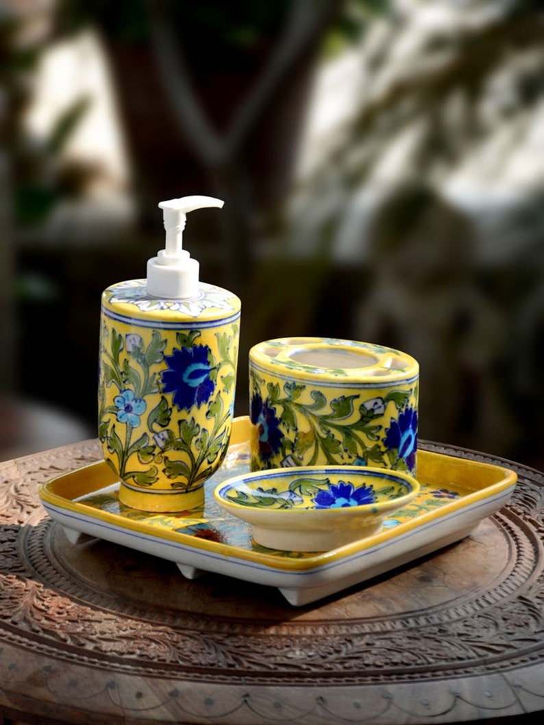 Blue Pottery Handmade Bathroom Accessories Set Liquid - Etsy